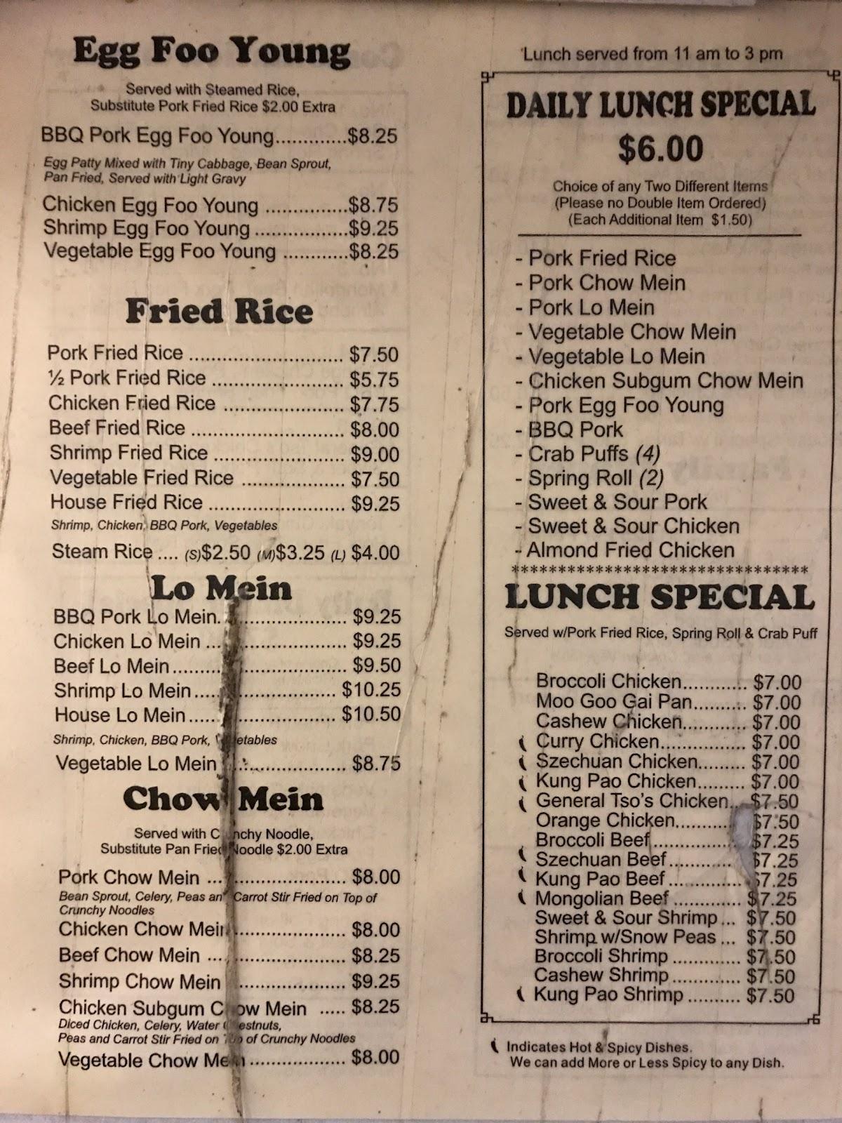 Carta de Ho Ho Chinese Restaurant, Veneta