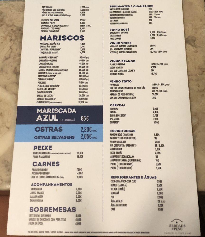 Menu em Marisqueira Azul - Praça do Comércio restaurante, Lisboa