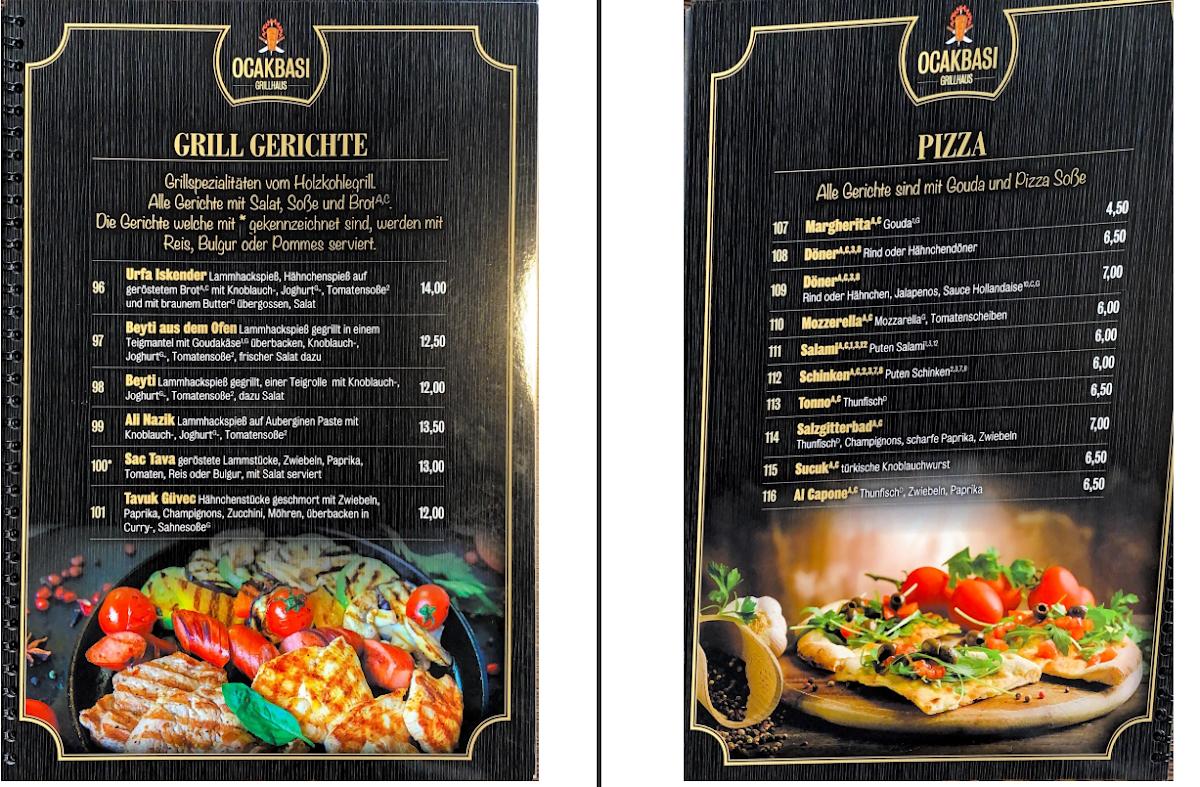 Menu at Ocakbasi Grillhaus restaurant, Salzgitter