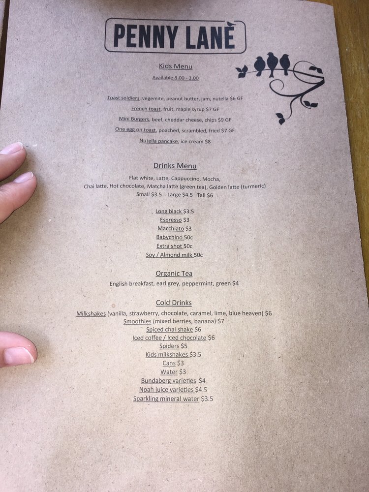Menu at Penny Lane Island Cafe, Cowes
