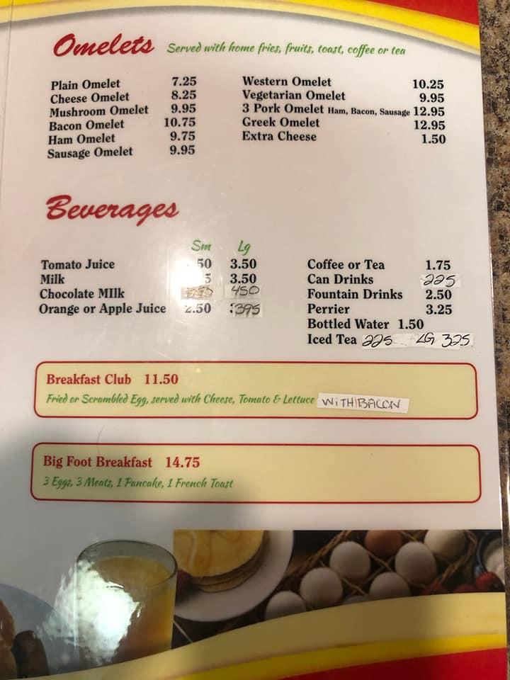 Menu at Yefsi Restaurant, Iroquois