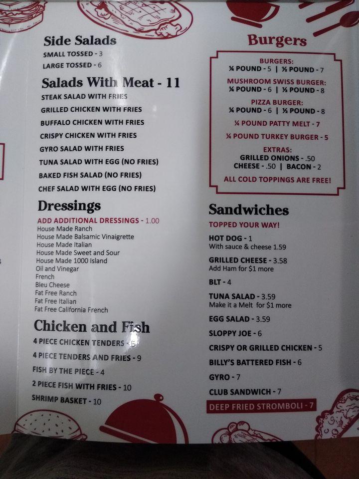 Menu at Billy's Family Restaurant, Clearfield