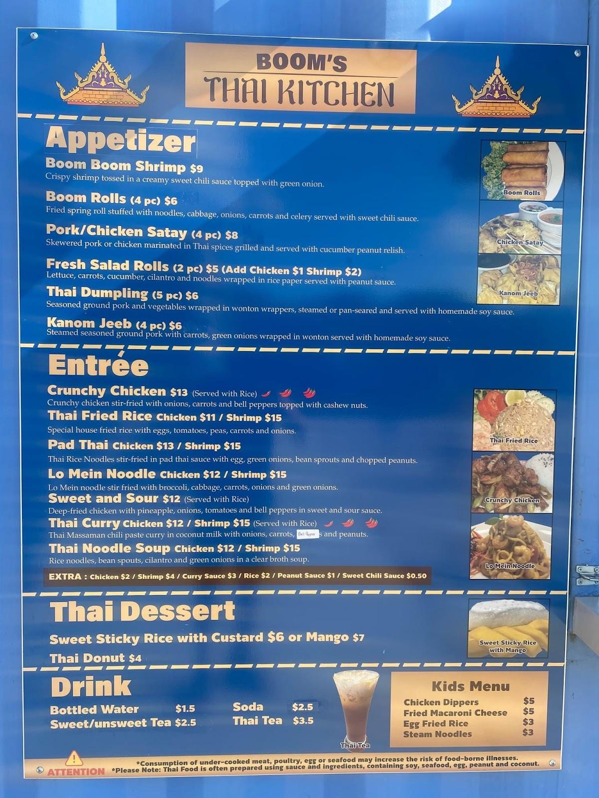 Menu at Boom's Thai Kitchen restaurant, Spanish Fort