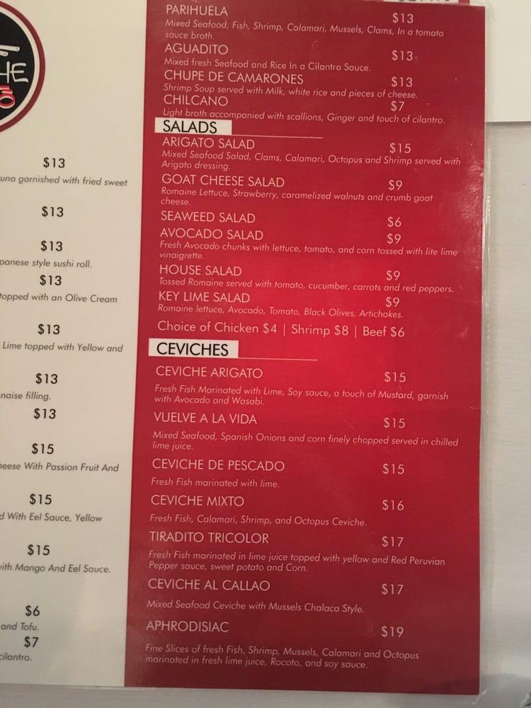 Menu at Ceviche Arigato restaurant, Lake Park, 10th St