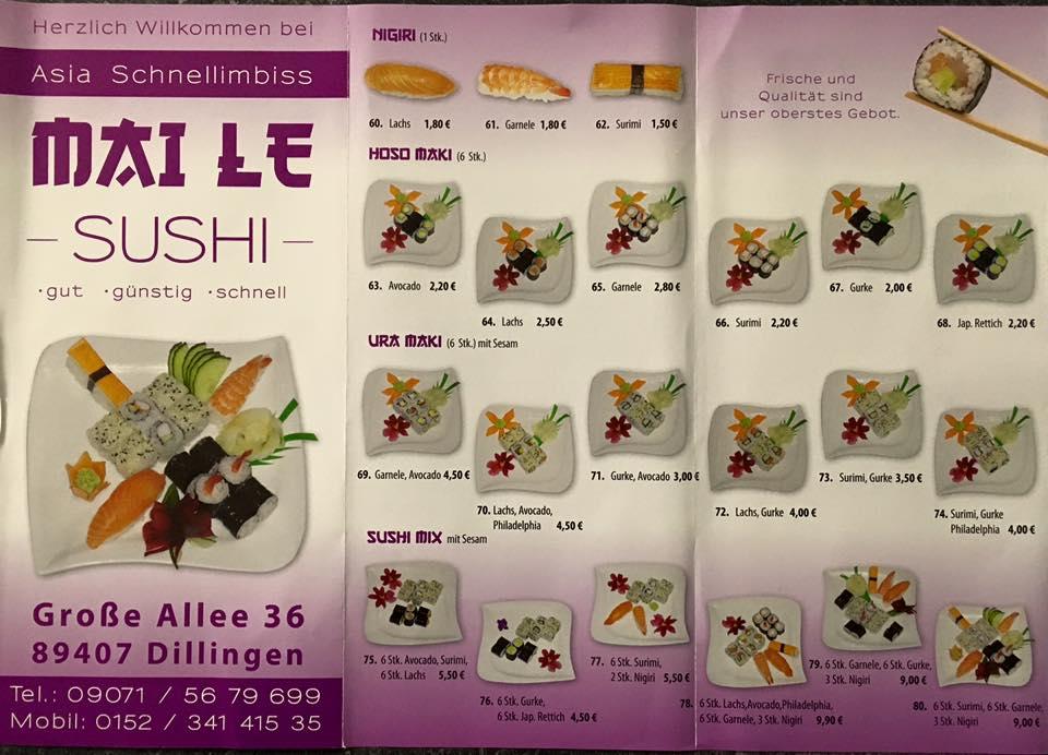 Menu at Mai Le Asia Schnellimbiss restaurant, Dillingen