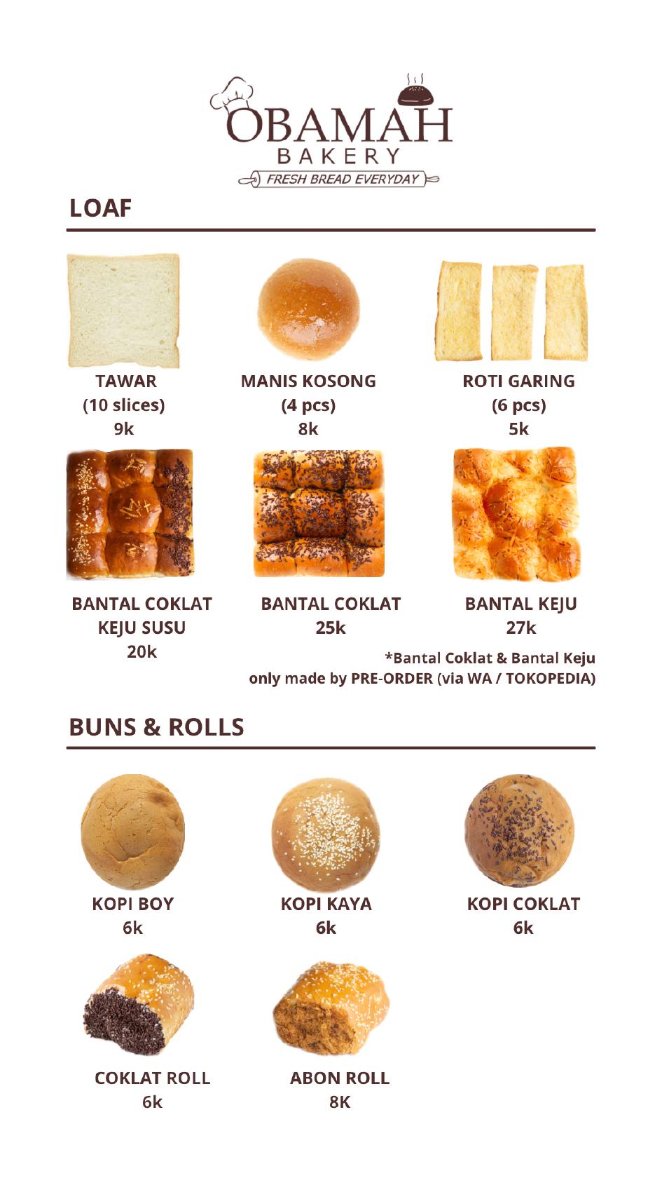 Menu at Obamah Bakery, North Jakarta