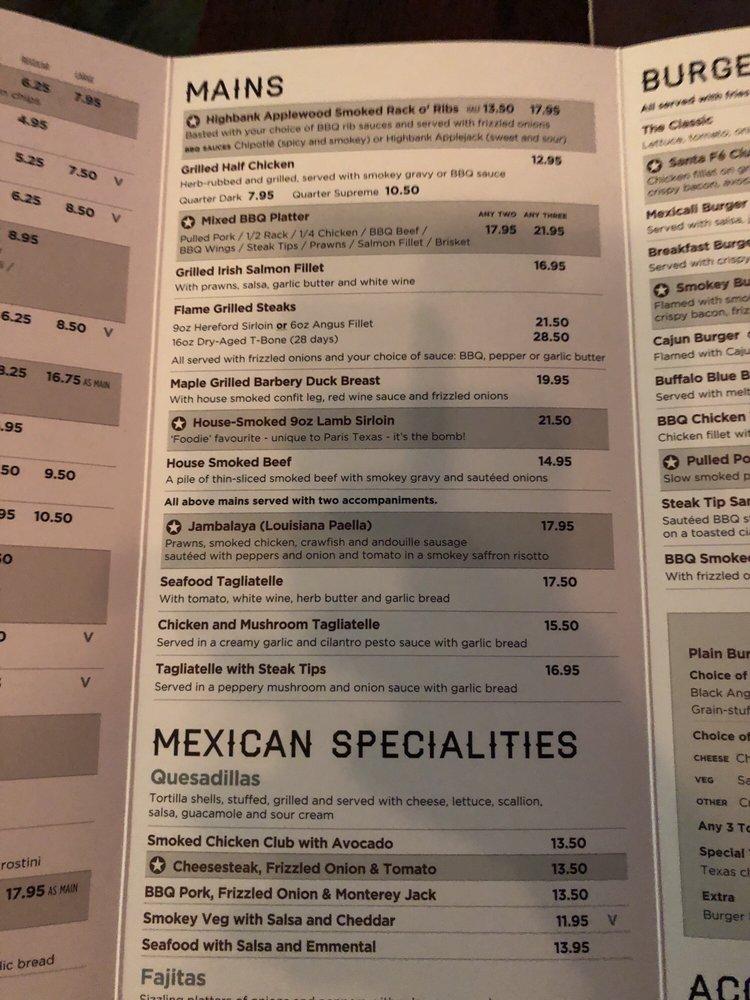 Menu at Paris Texas Bar and Restaurant, Kilkenny