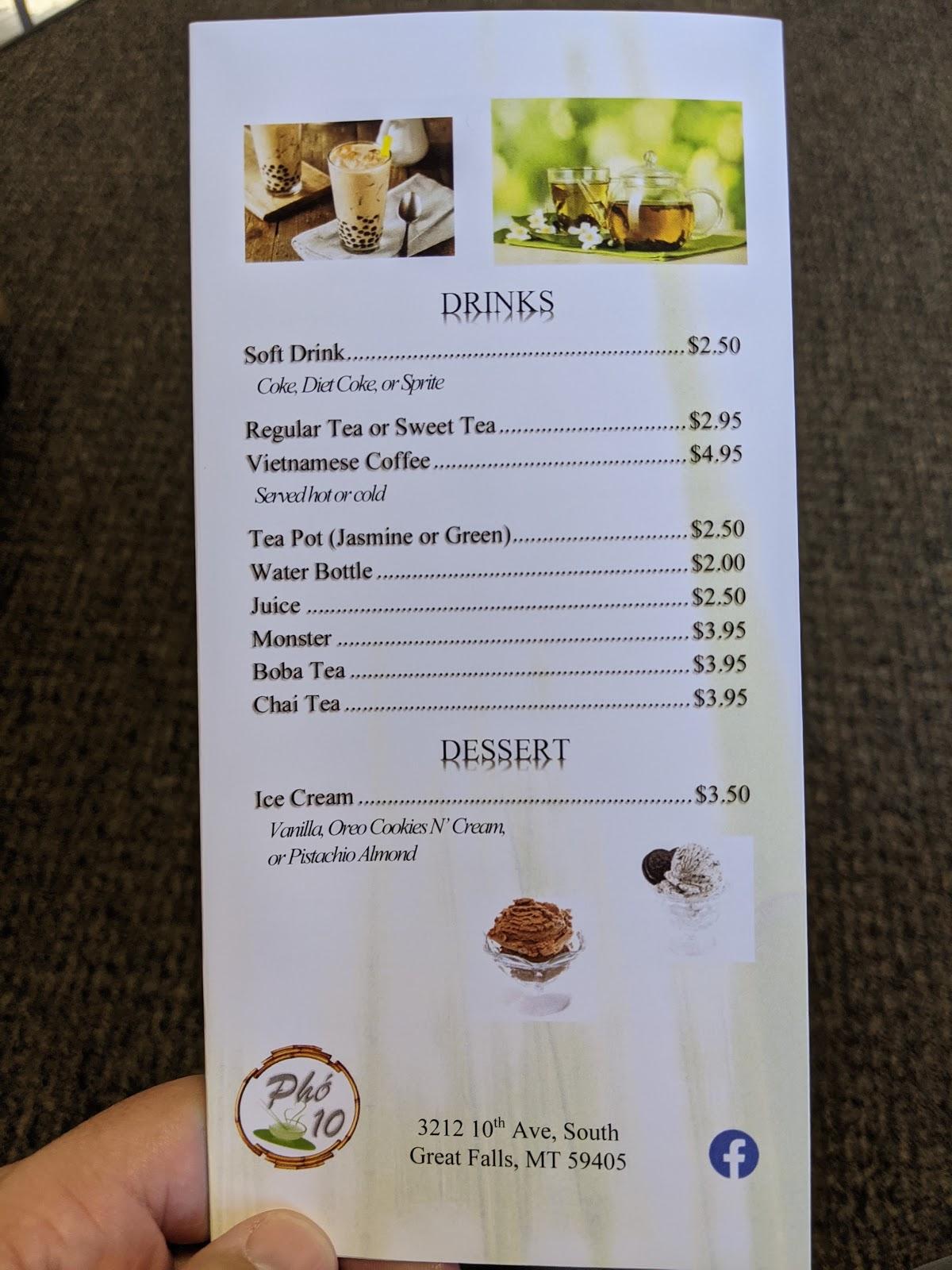 Menu at Pho Vi Tai Vietnamese Restaurant, Great Falls