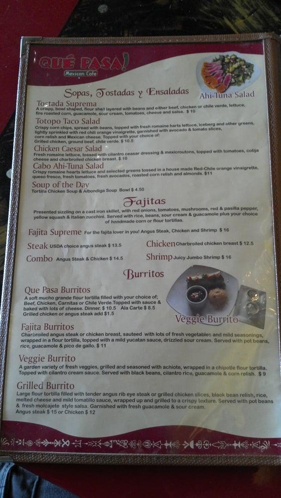 Menu at Que Pasa Mexican Cafe, Atascadero