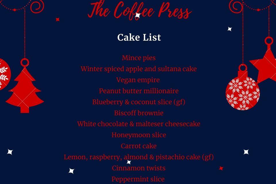 Menu at The Coffee Press cafe, Kilmarnock