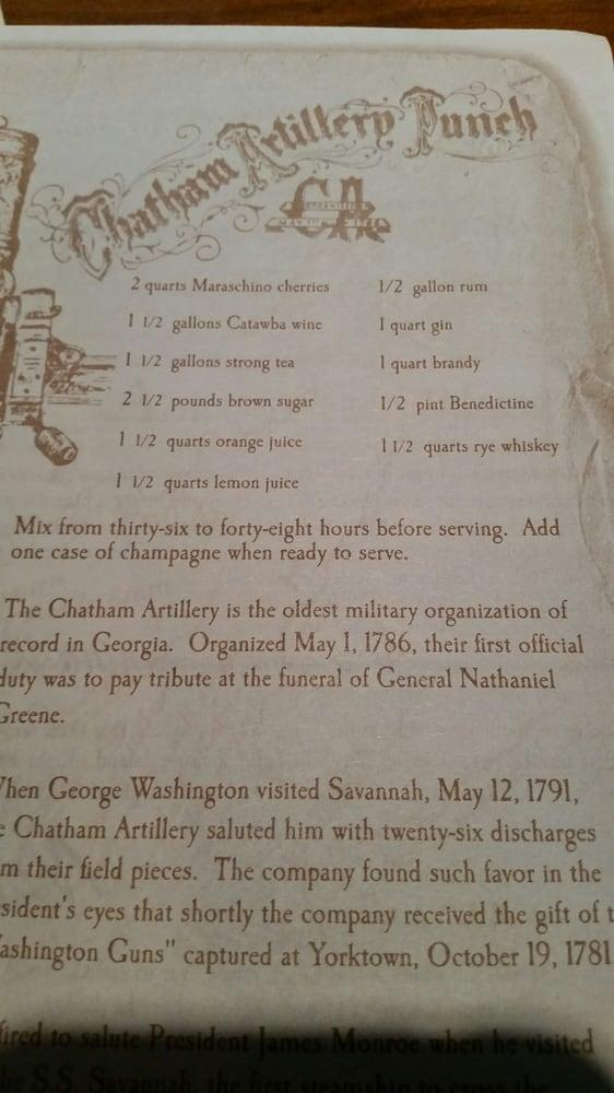 Menu at The Pirates' House restaurant, Savannah