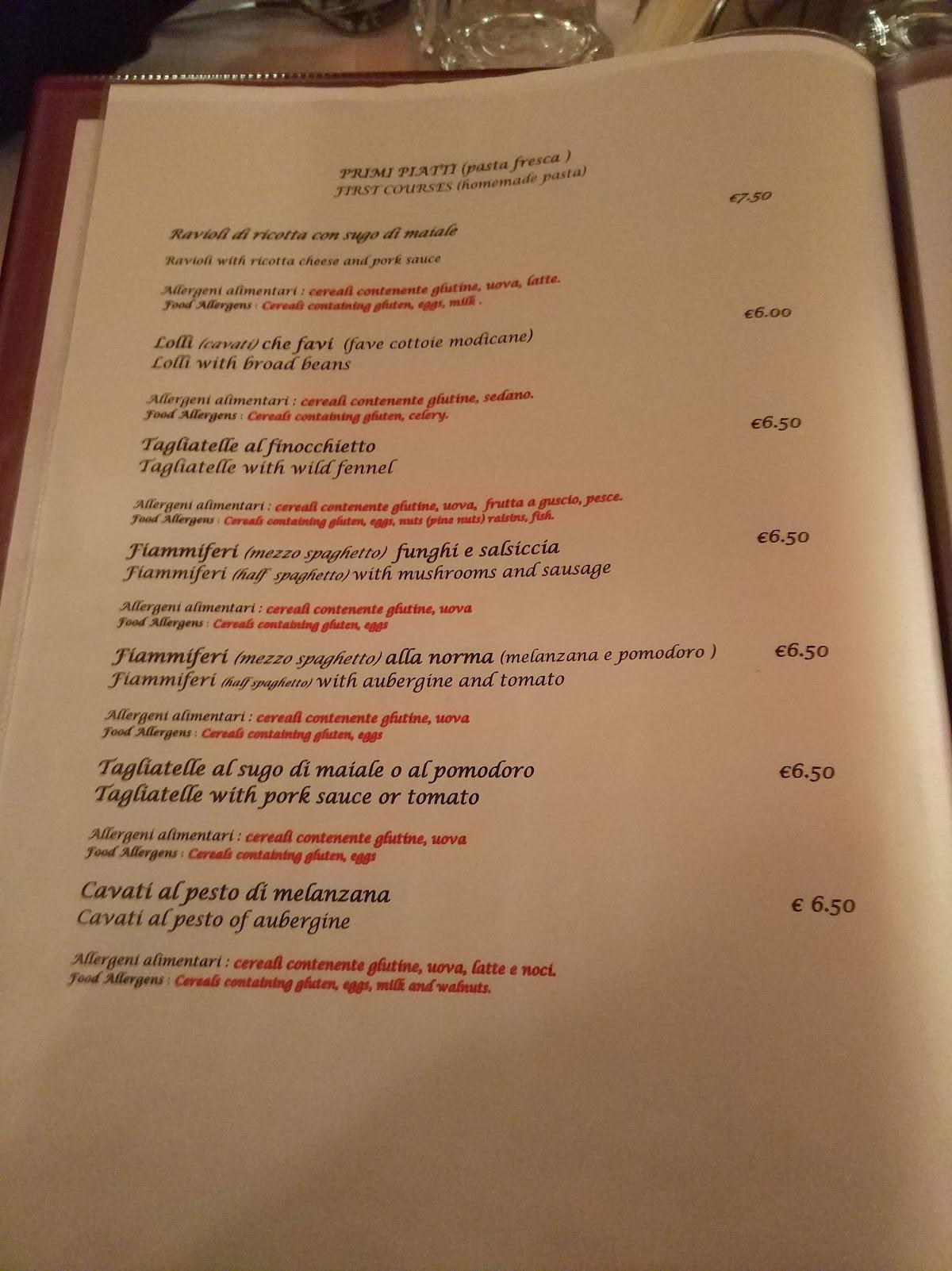 Menu da Trattoria Il Girasole ristorante, Modica