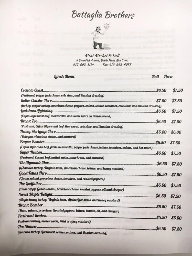 Menu at Battaglia Brothers Deli, Dobbs Ferry