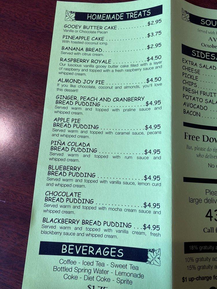 Menu at Cottage Cafe, Pensacola