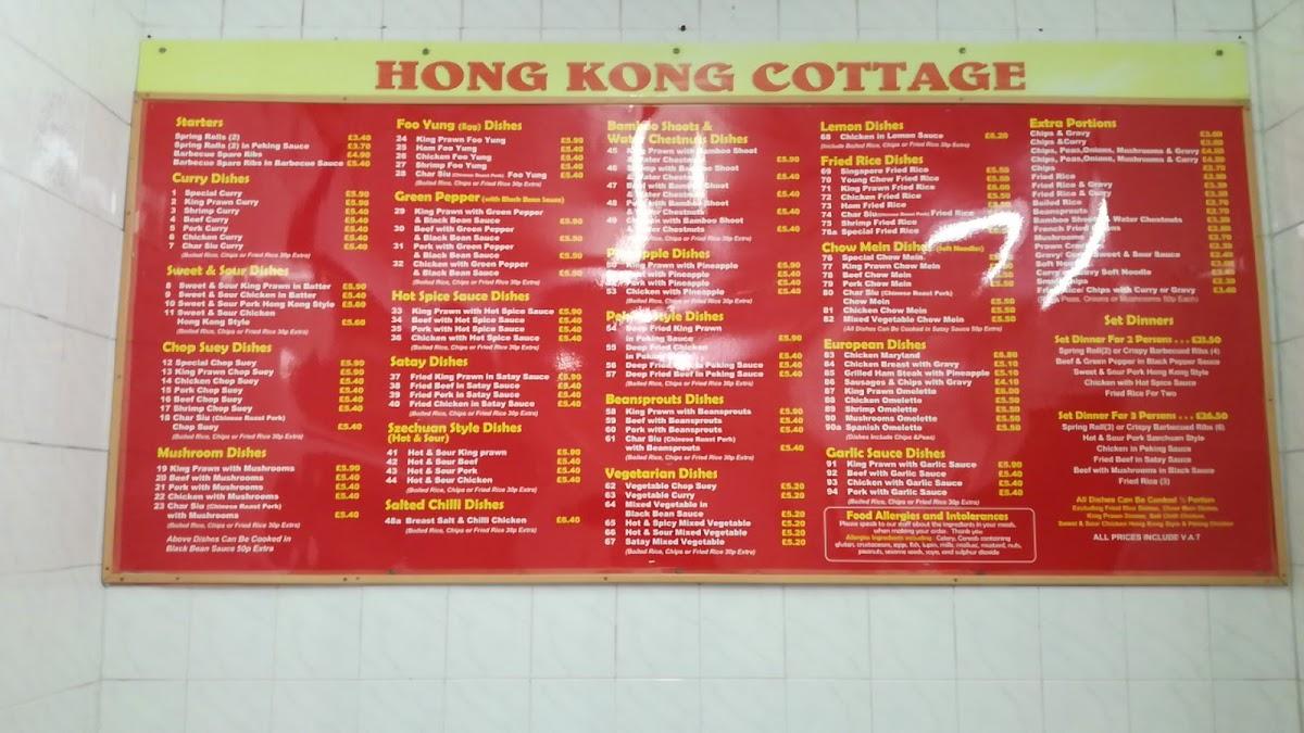 Menu at Hong Kong House fast food, Belfast