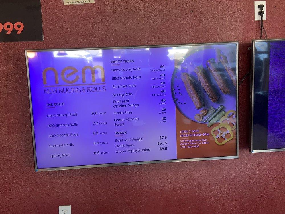 Menu at NEM restaurant, Garden Grove, Westminster Blvd.