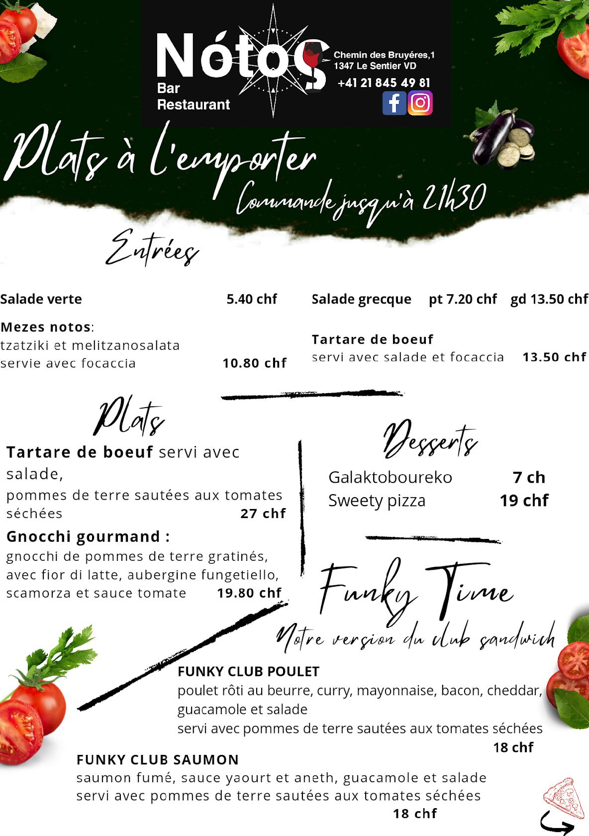 Menu au Notos Bar Restaurant, Le Chenit