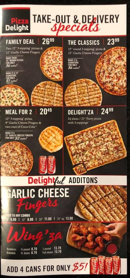Menu at Pizza Delight restaurant, Bathurst