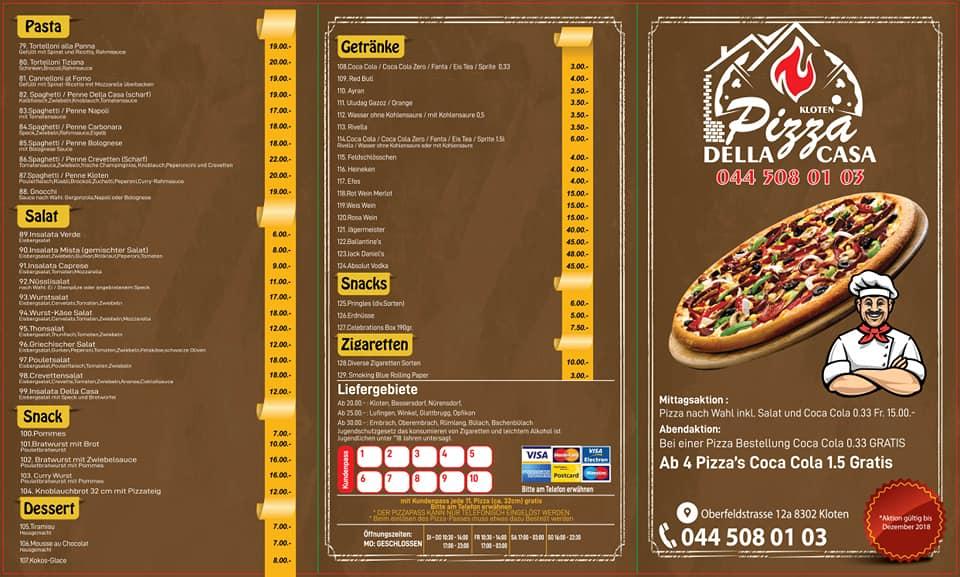 Menu da Pizza Pizzoli, Zurigo
