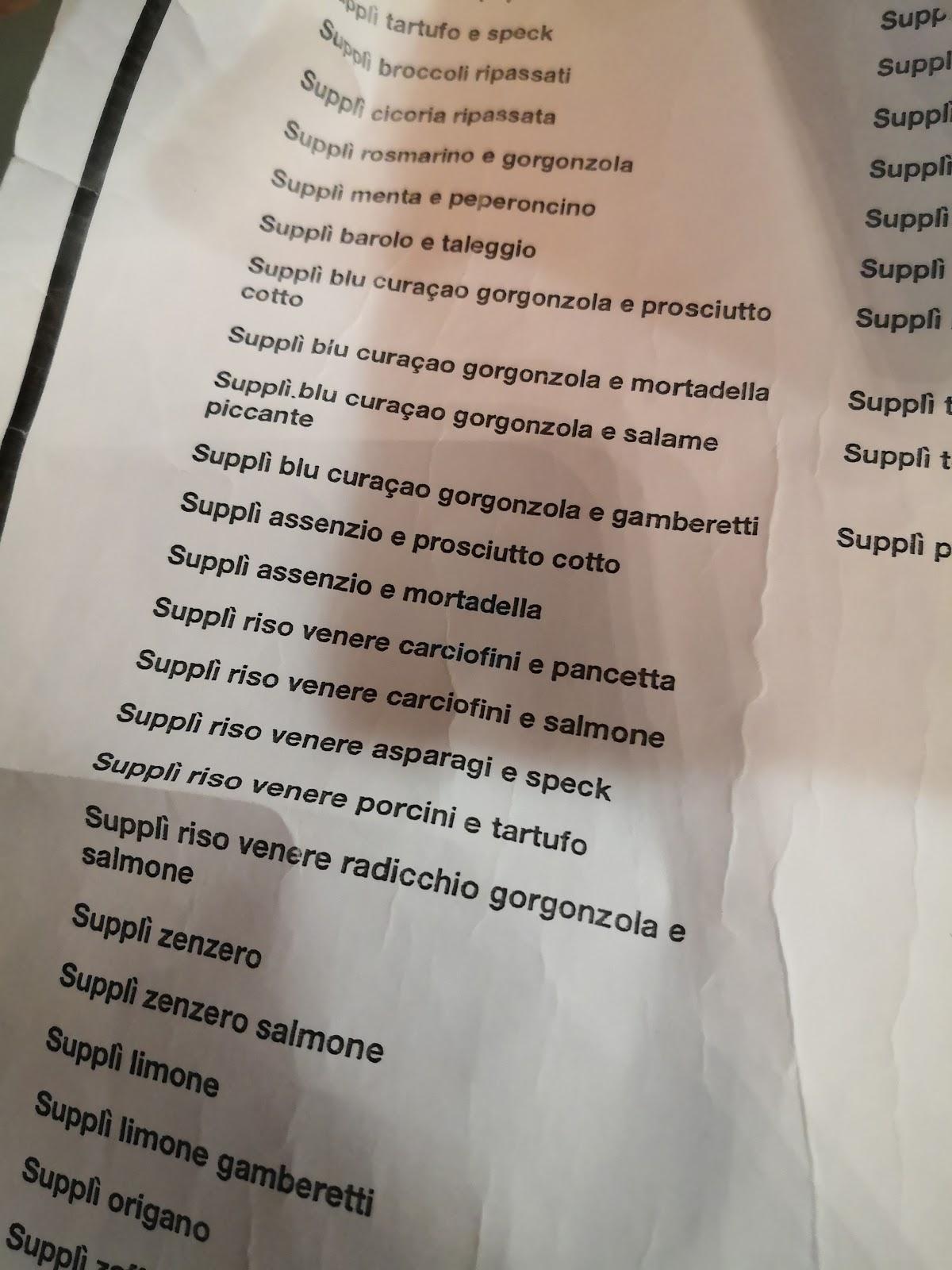 Menu da Serafino pizzeria, Marino