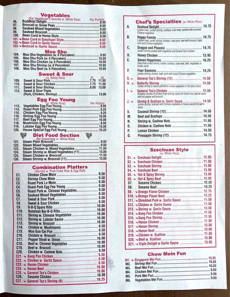 Menu at Wah's Garden restaurant, Bloomfield