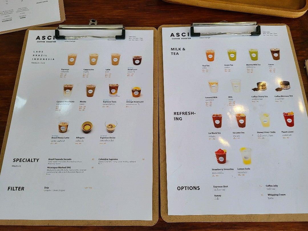 Menu at ASCII Coffee cafe, Chanthaburi