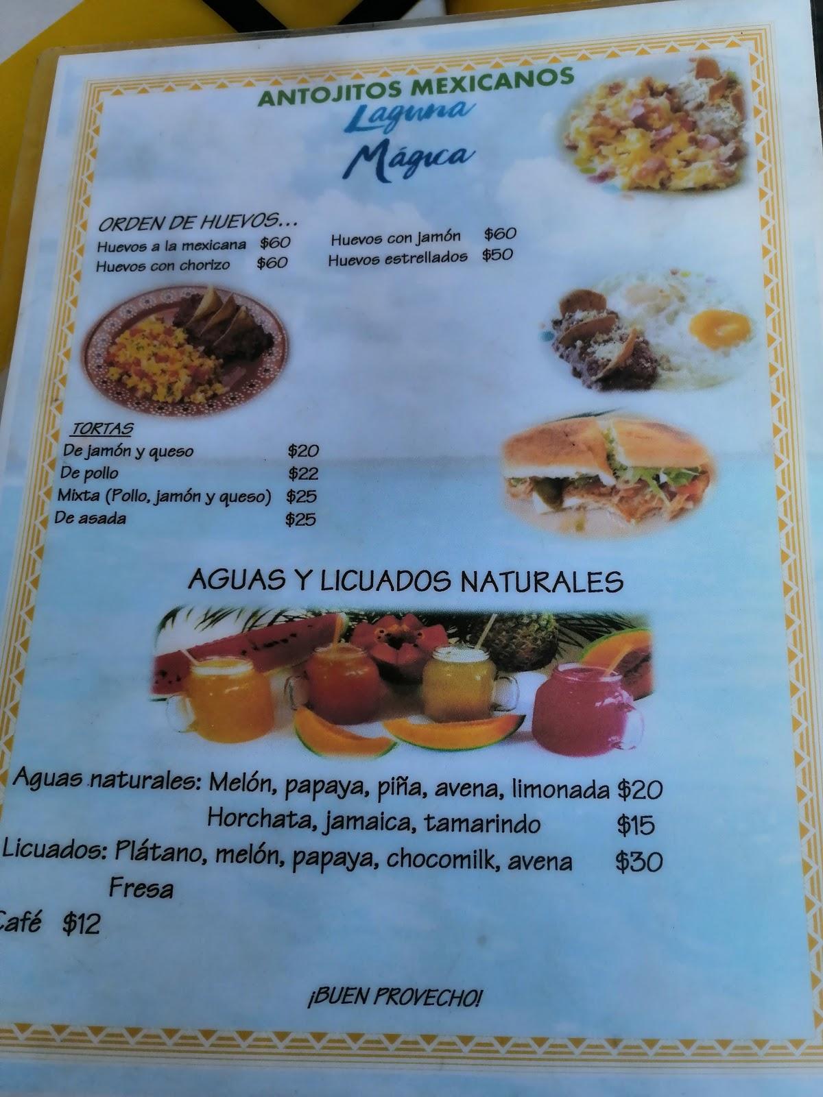 Menu at Antojitos Laguna Magica restaurant, Bacalar