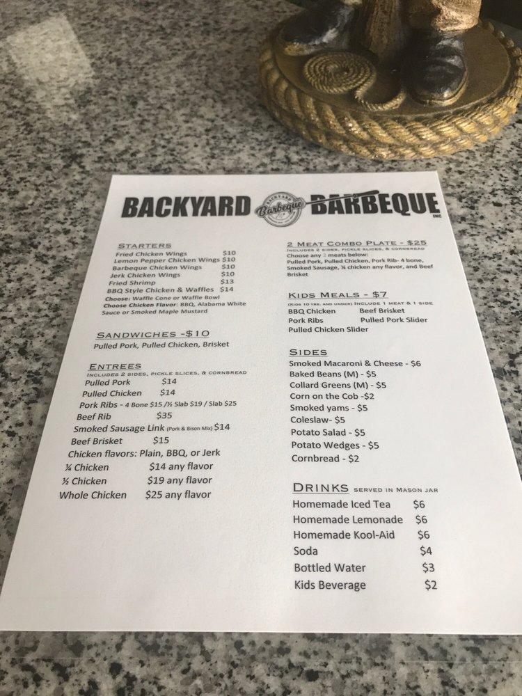 Menu at Backyard Barbeque, Freeport