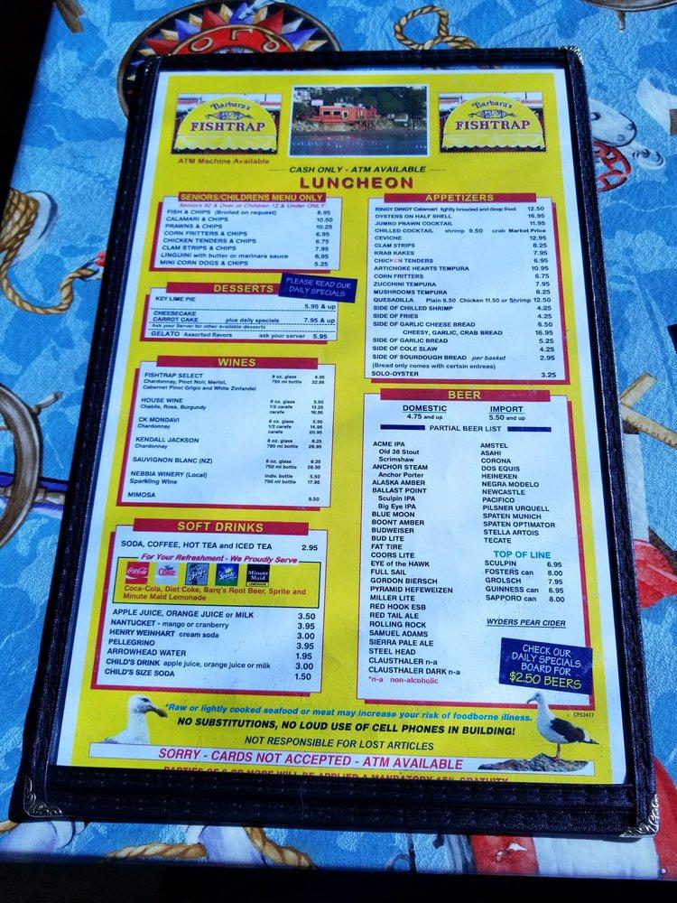 Menu at Barbara's Fishtrap, Half Moon Bay