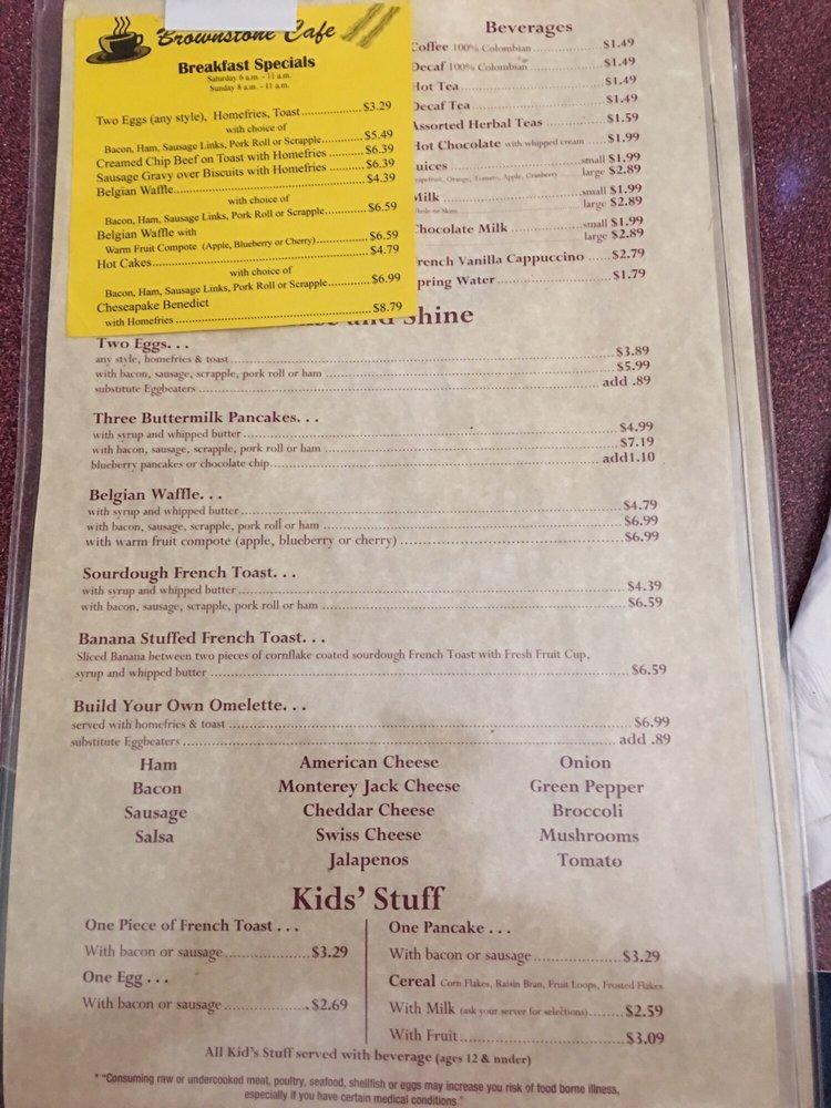 Menu at Brownstone Cafe, Middletown