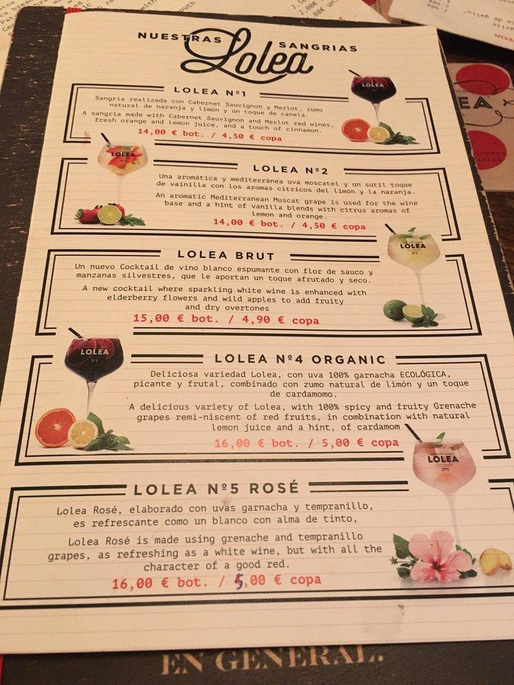 Menu at Casa Lolea Barcelona, Barcelona, C/ de Sant Pere Més Alt