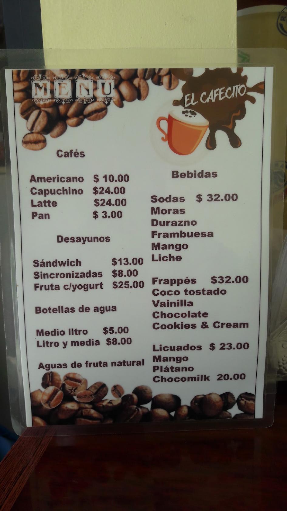 Menu at El Cafecito, Tantoyuca