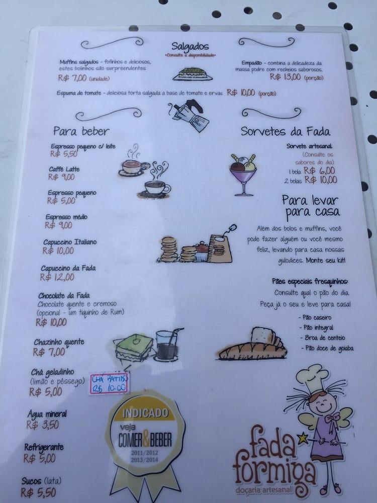 Menu at Fada Formiga desserts, Curitiba
