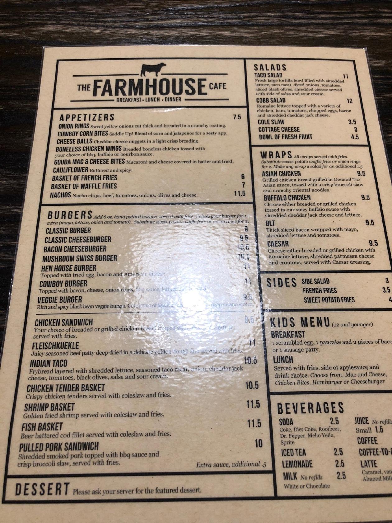 Menu at Farmhouse Cafe, Medora