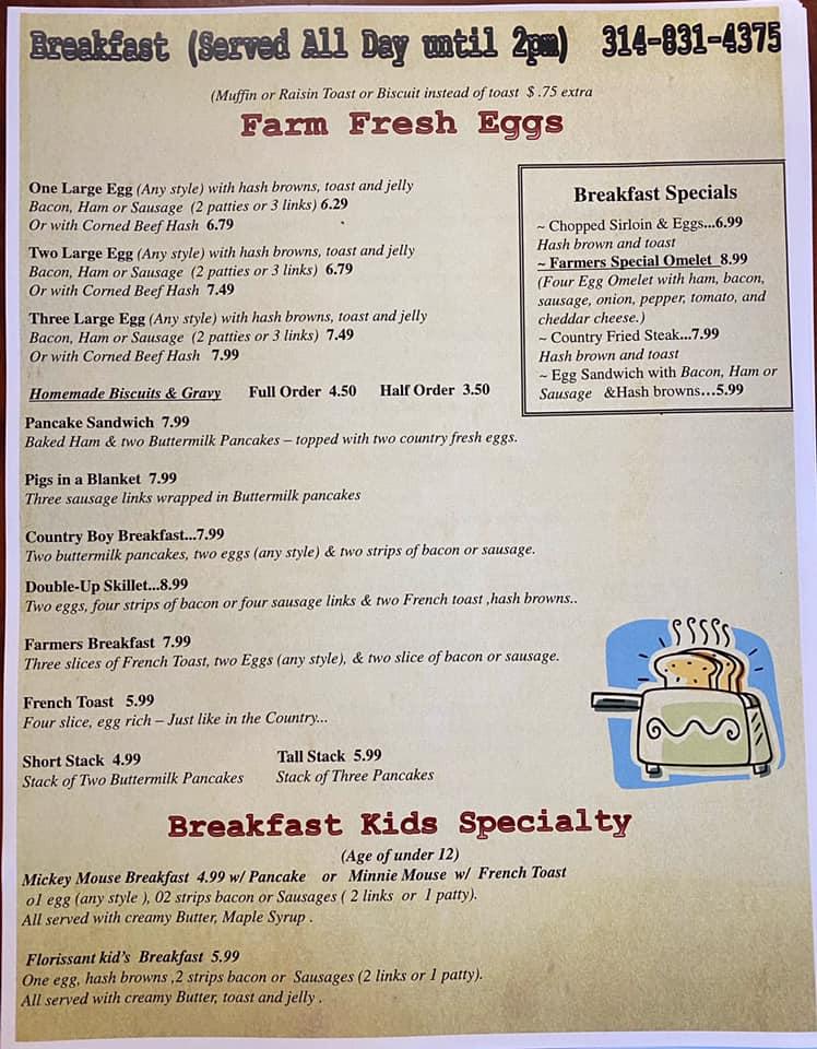 Menu at Florissant City Diner restaurant, Florissant