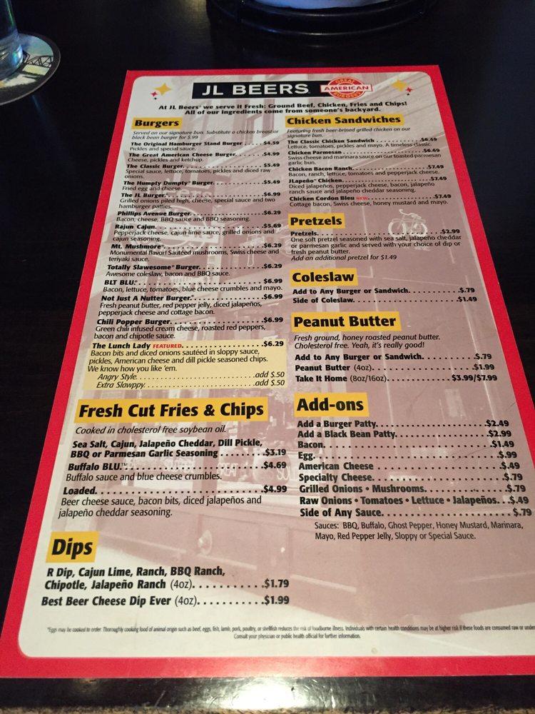 Menu at JL Beers pub & bar, Sioux Falls, 323 S Phillips Ave