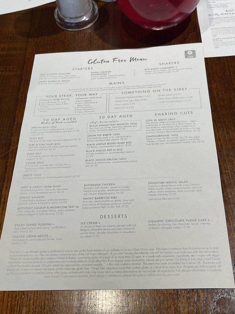 Menu at Miller & Carter Manchester steakhouse, Manchester