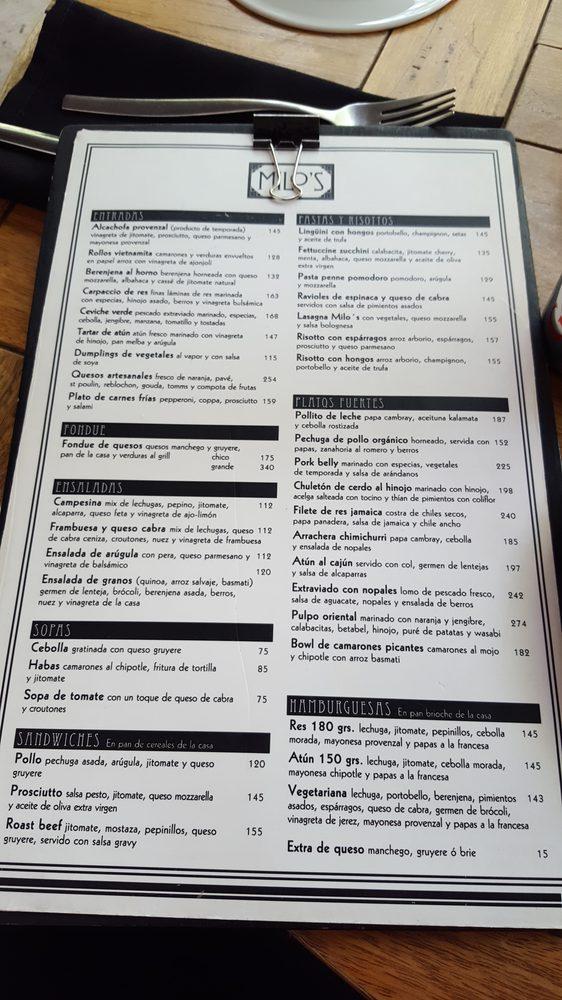 Carta del restaurante Milo’s, Ciudad del México, Amsterdam 308