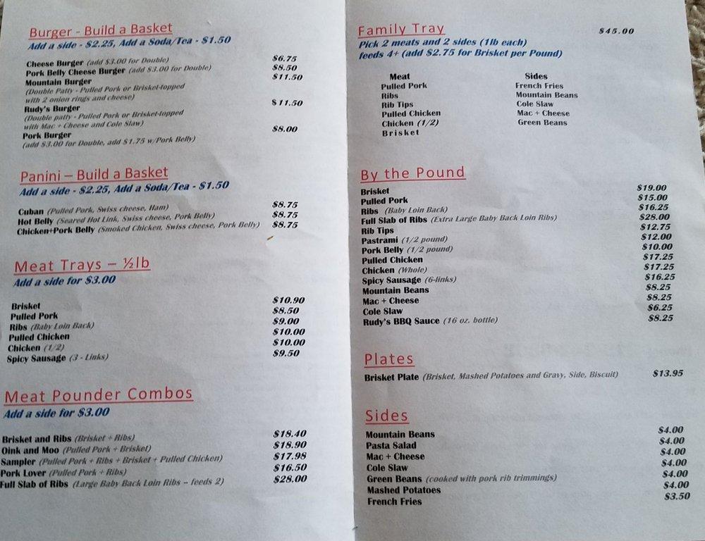 Menu at Rudy's BBQ Shack, Valparaiso