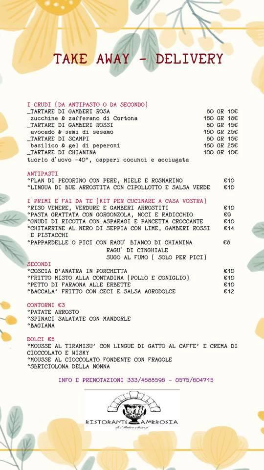 Menu at Ambrosia restaurant, Cortona