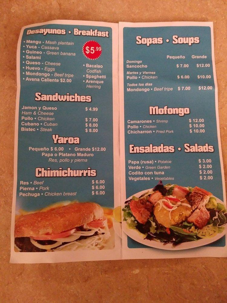 Menu at Caribe Restaurant, Peabody, 80 Walnut St