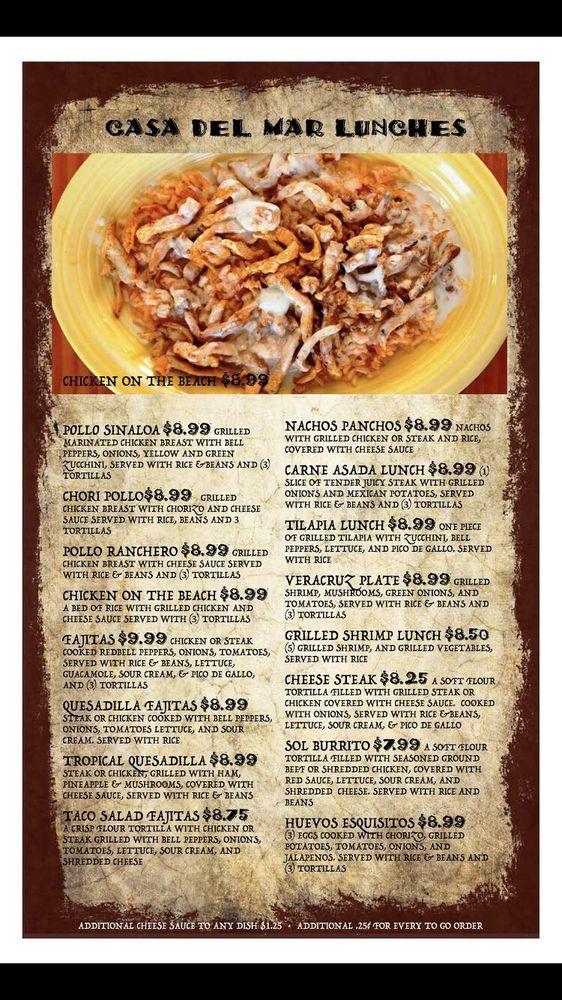 Menu at Casa Del Mar restaurant, Urbana