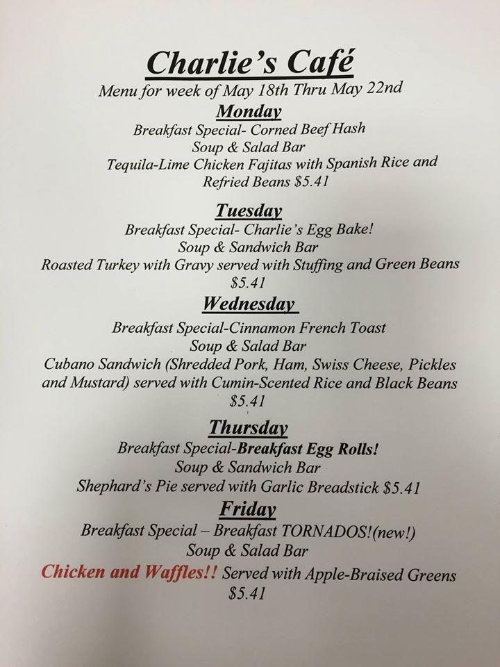 Menu at Charlies Cafe, Eden Prairie