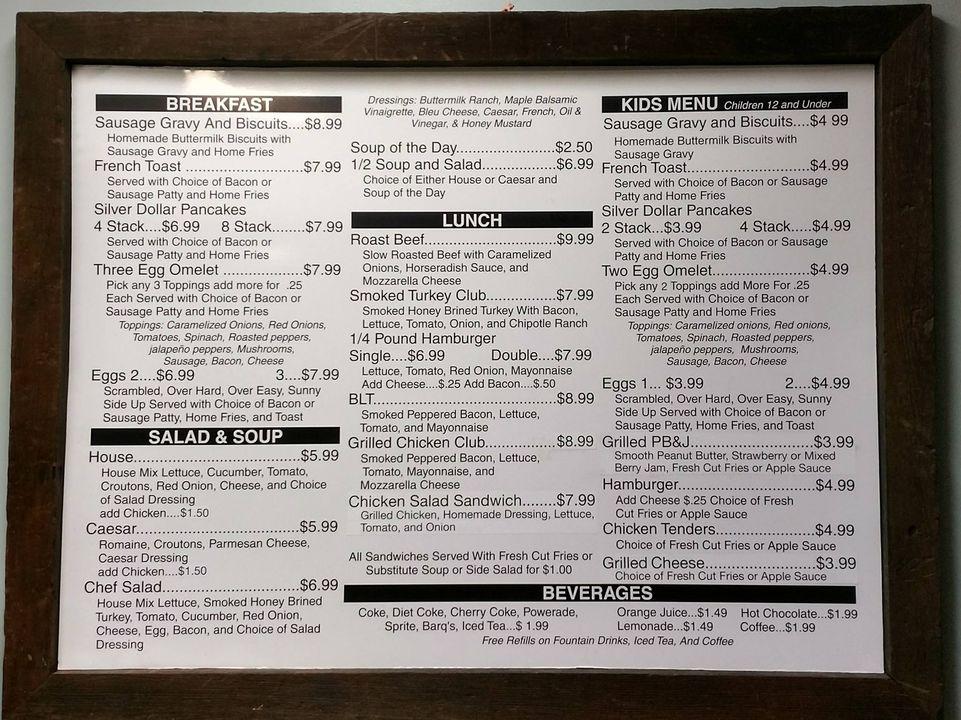 Menu at Cherry Street Cafe, Lebanon