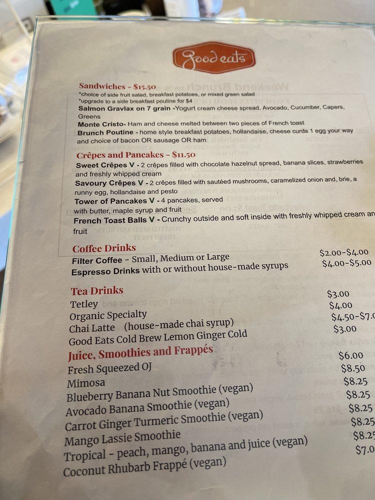 Menu at Good Eats Cafe, Ottawa