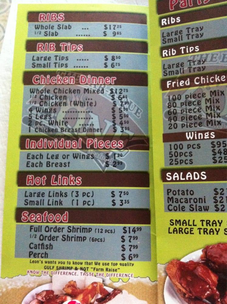 Menu at Leon's Barbecue, Chicago, S Archer Ave