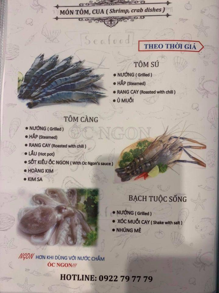Menu at Ốc Ngon restaurant, Bien Hoa