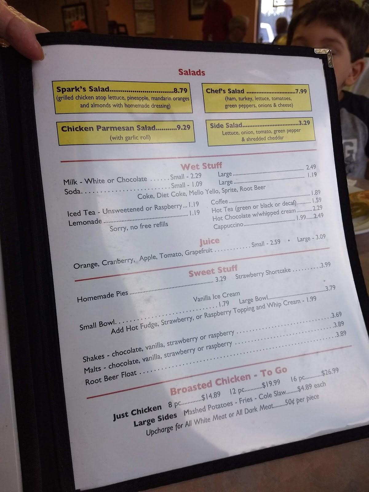 Menu at Sparks Grill restaurant, Montello