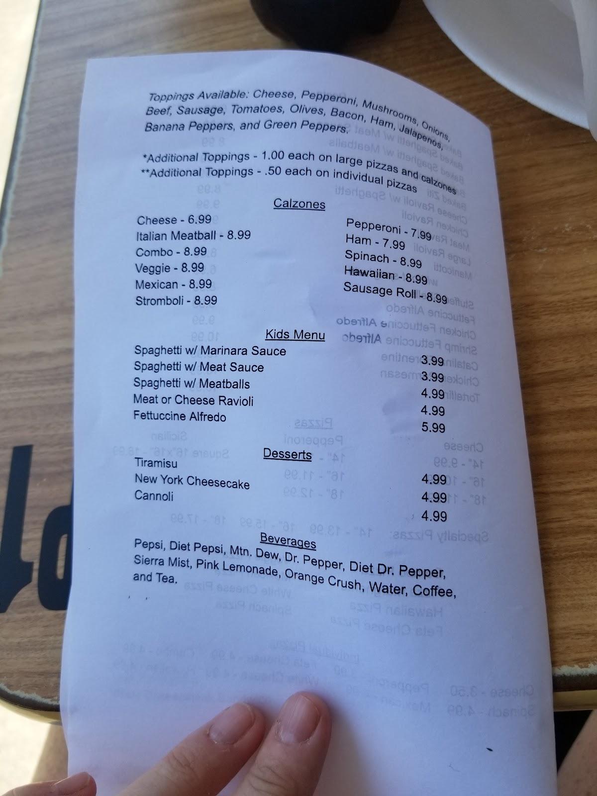 Menu at Tre Fratelli restaurant, USA