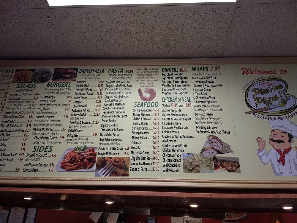 Menu at Picasso Pizza restaurant, Easton